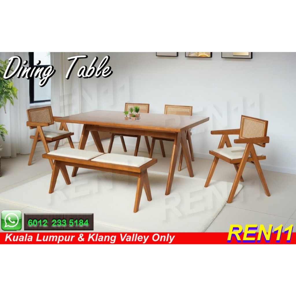 Muji Style - Solid Wood Dining Table with Rattan Dining Chair and Bench ...