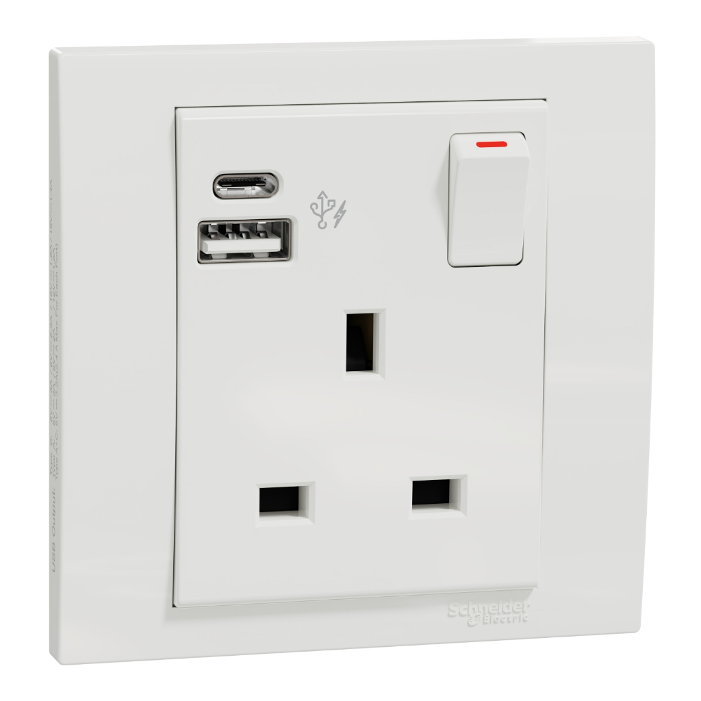 Schneider Electric Vivace 1Gang 13A Power Socket Outlet plus USB ...