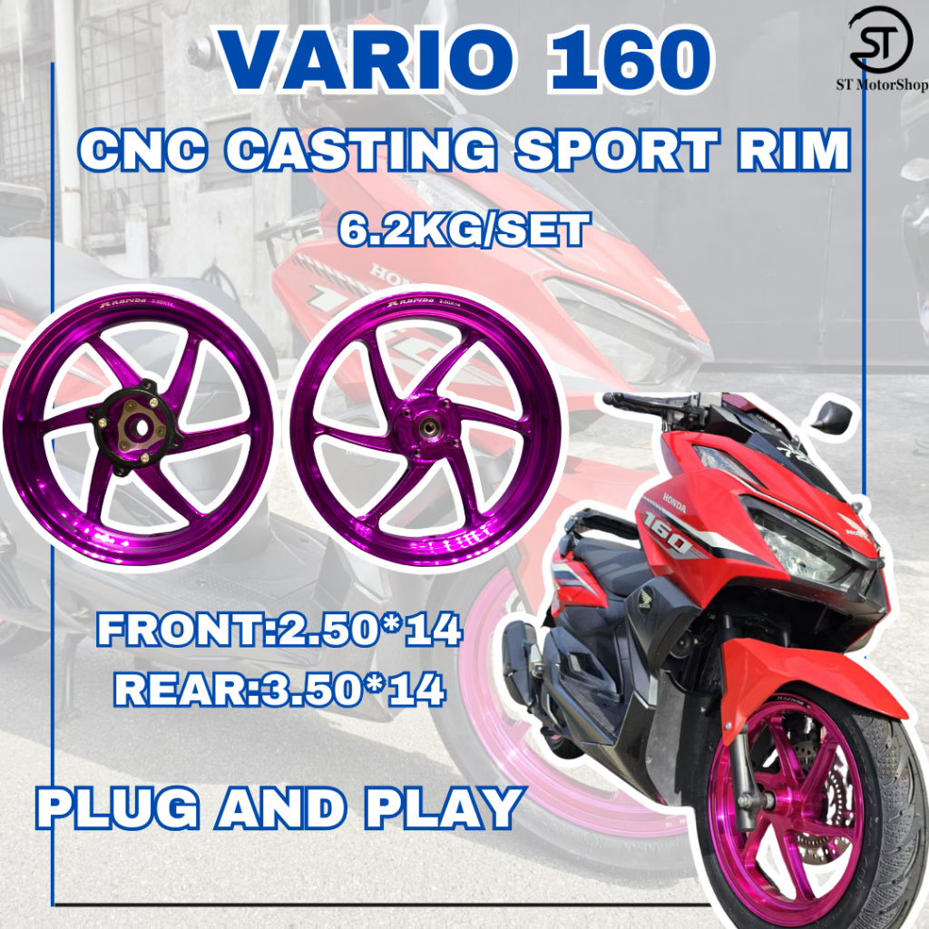 RAPIDO Vario 160 Sport Rim 628 Front 250*14 Rear 350*14 Depan Belakang ...