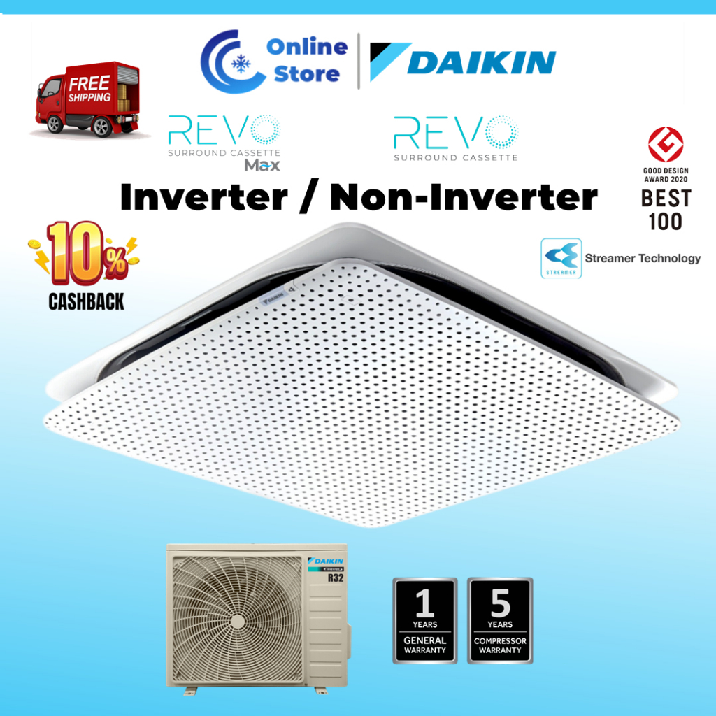 DAIKIN REVO MAX Premium Surround Cassette Non Inverter FCFV / Inverter ...