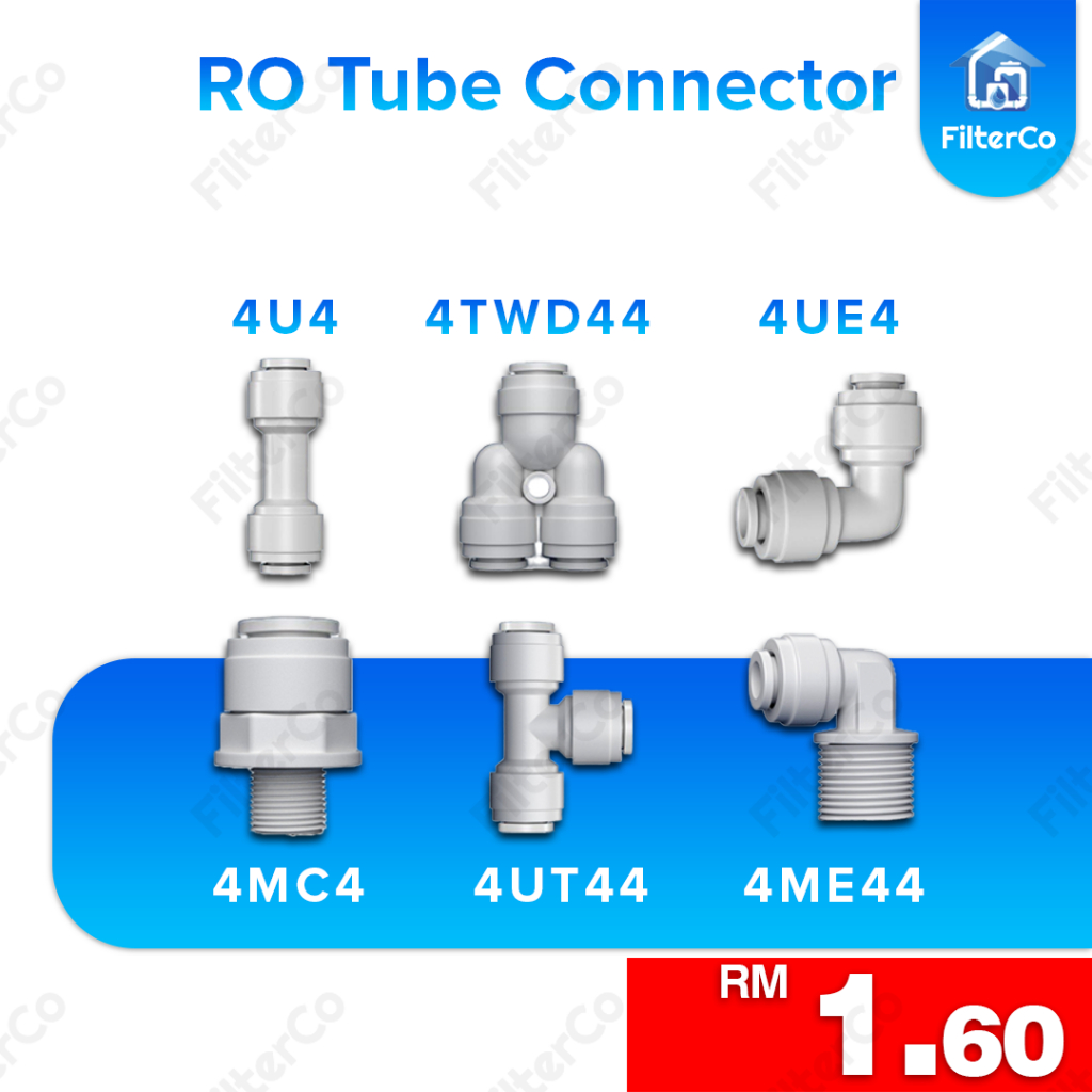 Water Filter Fitting Connector and Tube 1/4" (6.35 mm) Tee /Elbow / Two ...