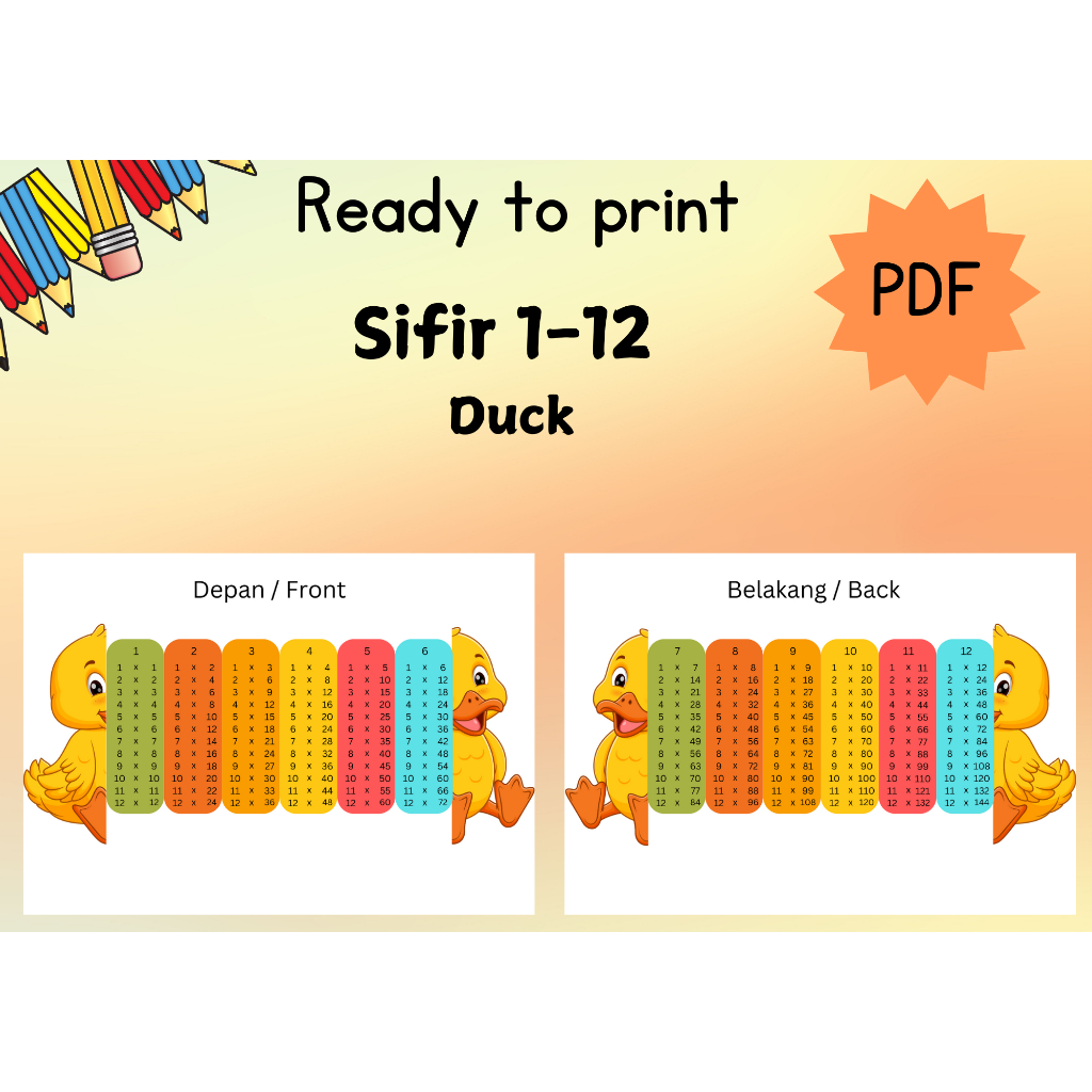 PDF | Duck, Sifir 1-12, for kids ,printable | Shopee Malaysia
