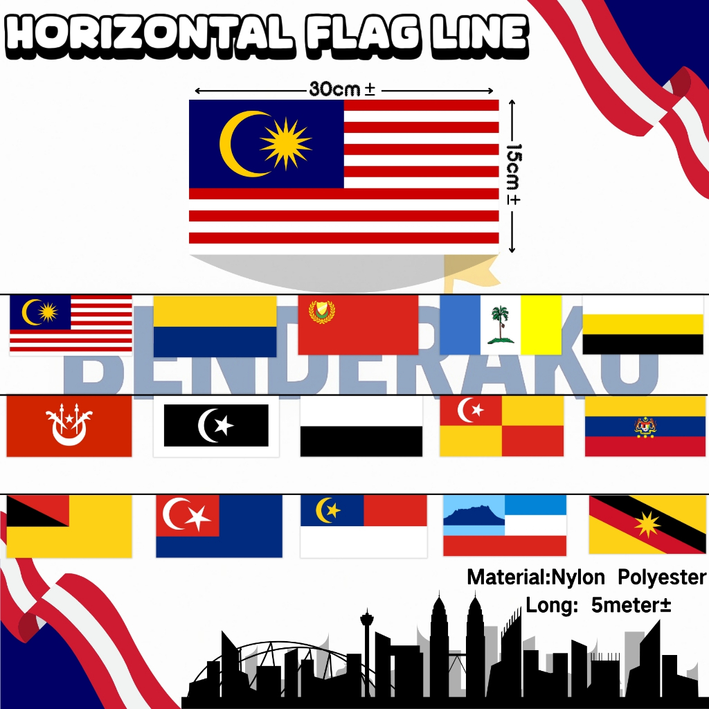 【Benderaku】Jalur Gemilang Malaysia Horizontal Flag Line Banting Bendera ...