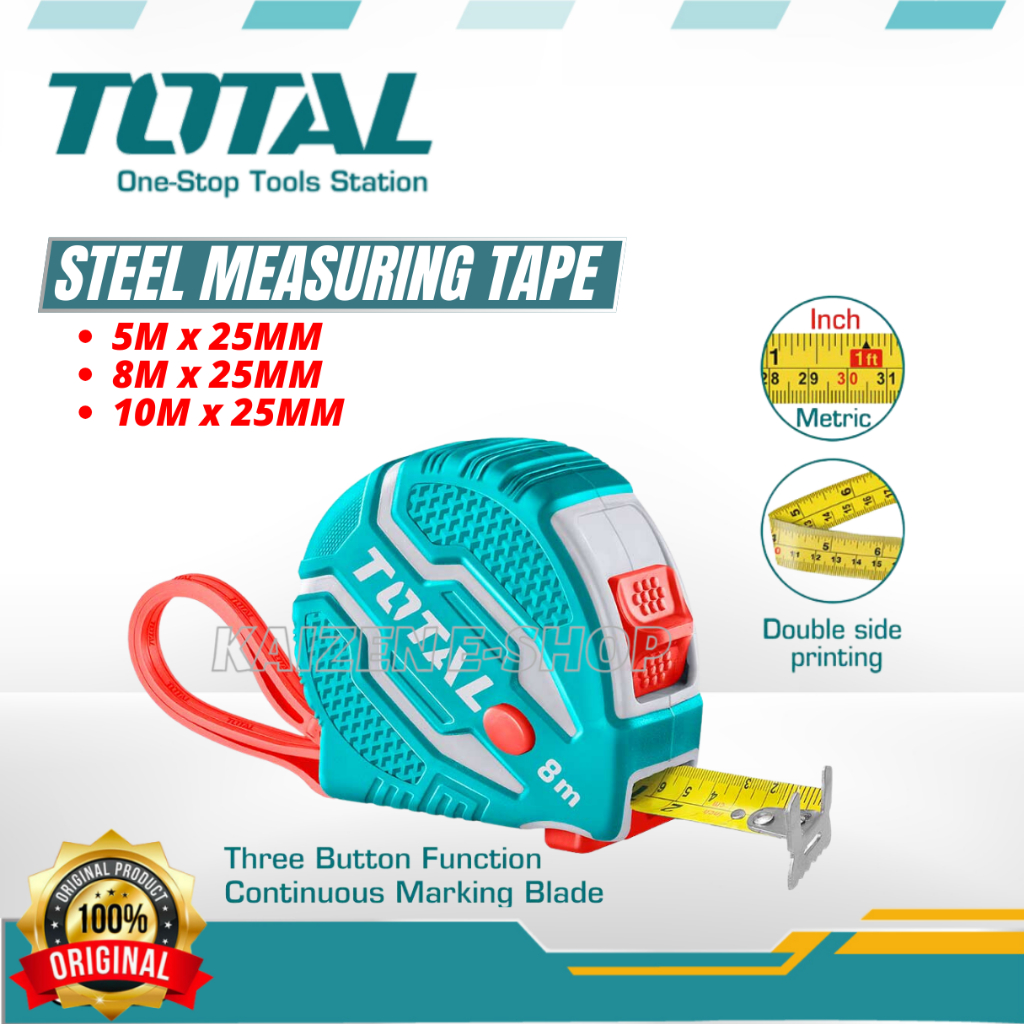 TOTAL TMT126052 (5Mx25mm) / TMT126081 (8Mx25mm) / TMT126101 (10Mx25mm) Steel Measuring Tape ...