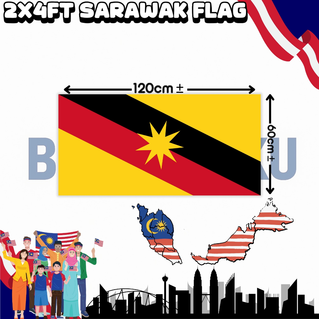 【Benderaku】Sarawak Flag 2x4ft 60x120cm Nylon Sarawak Flag Bendera ...