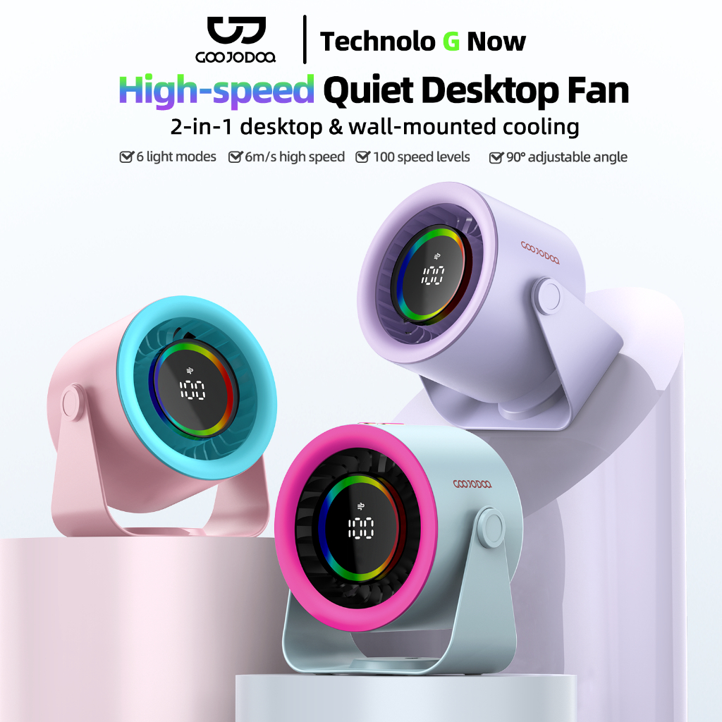 GOOJODOQ High-Speed 90° Adjustable Angle Quite Desk Fan With LED ...