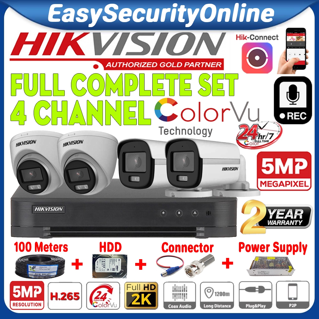 HIKVISION ColorVu Full Complete Set DIY 4-CHANNEL 5.0MP CCTV Full HD ...