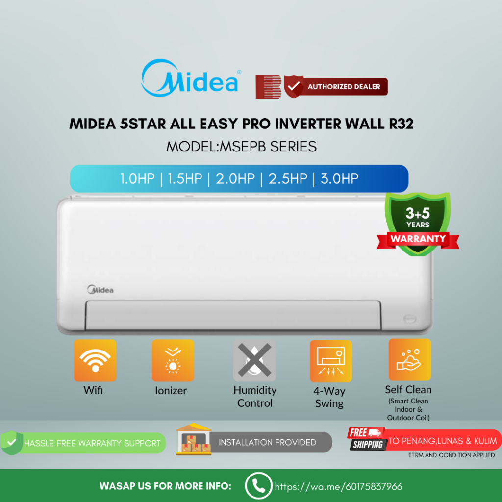 MIDEA WALL MOUNTED 5 STAR ALL EASY PRO INVERTER R32-MSEPB SERIES | Shopee Malaysia