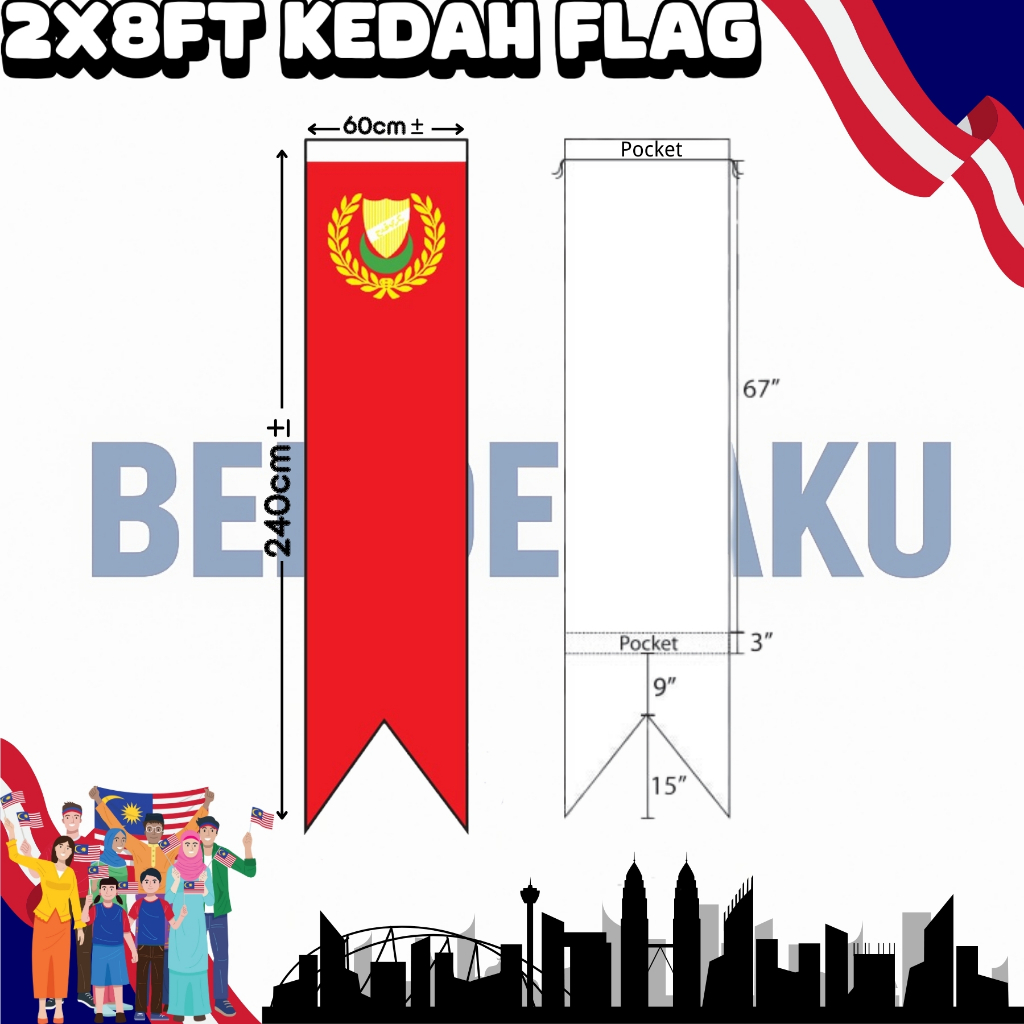 【Benderaku】Kedah Flag 2x8ft 60cm X 240cm Bendera/ Flag Malaysia Kedah ...