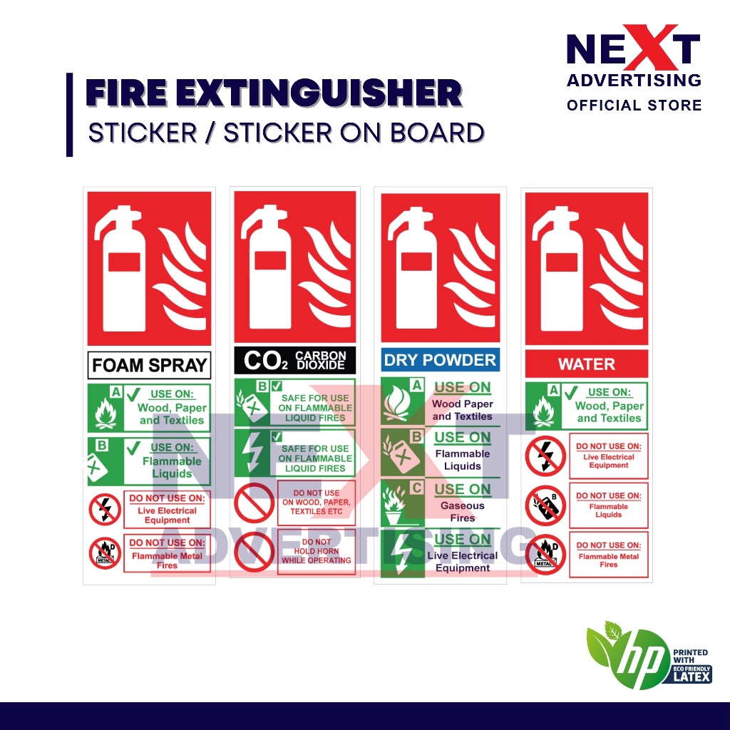 Fire Extinguisher Sign Sticker | CO2, Water, Foam, Dry Powder Types ...