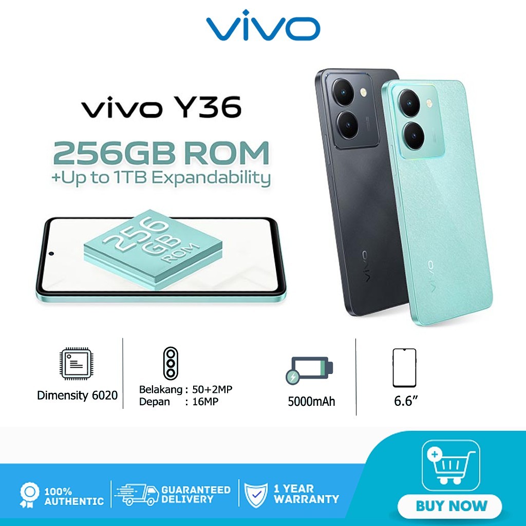 NEW SET VIVO Y36 5G 8*GB RAM +256GB ROM Smartphone 44W FlashCharge + 5000 mAh 50MP Fun Camera 6. ...