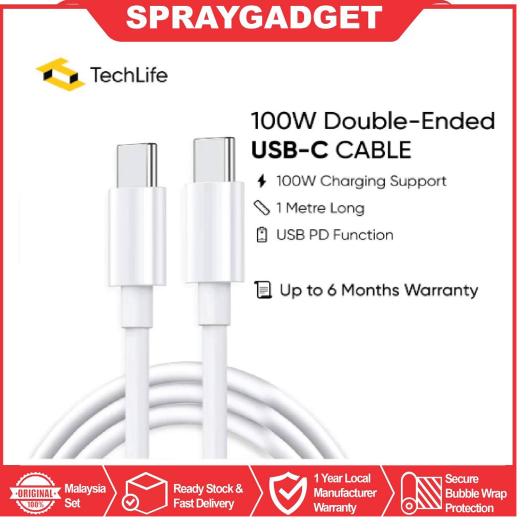 [100% Original] TechLife Double-End USB C Cable Charging Support ...
