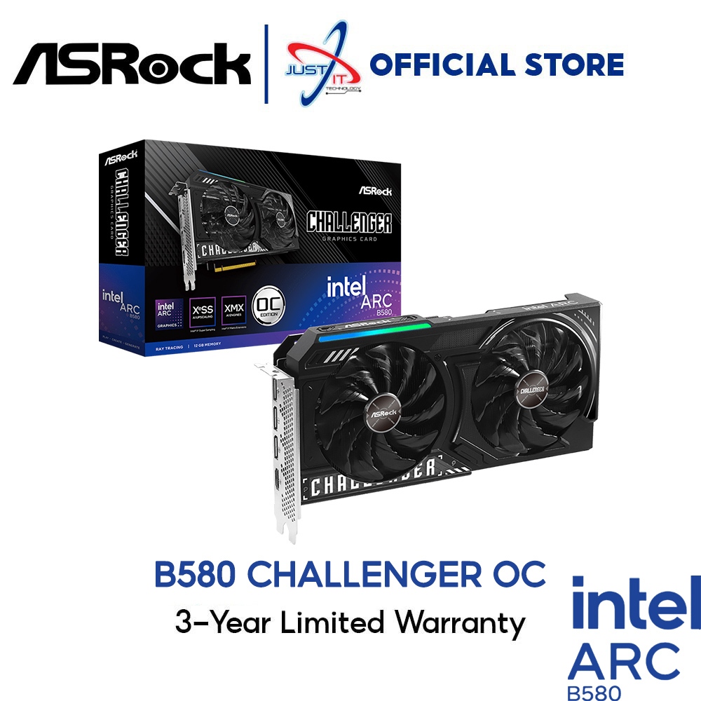 ASROCK INTEL ARC B580 CHALLENGER OC 12GB GDDR6 GRAPHICS CARD ( B580 CL ...