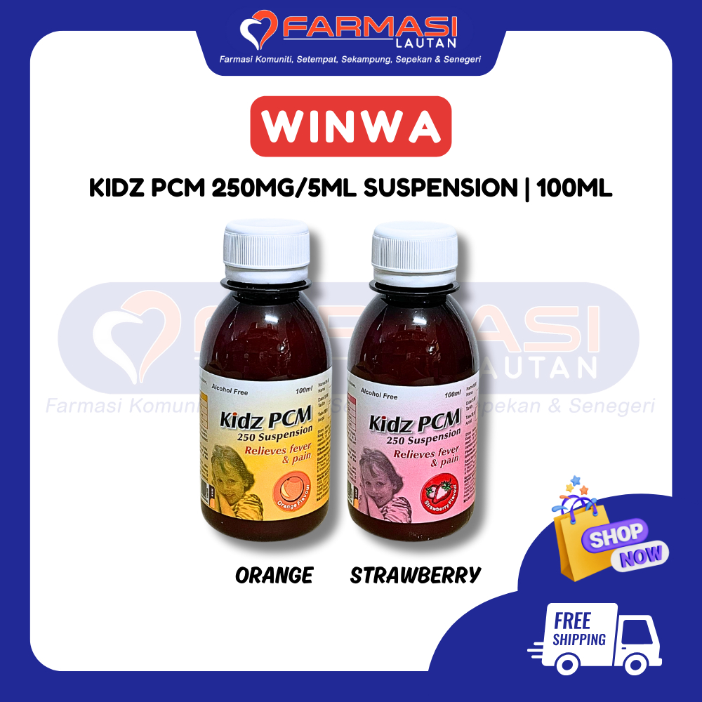 Winwa Kidz PCM Paracetamol 250mg/5mL Suspension (100mL) [Orange ...
