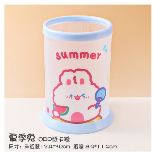 Summer Rabbit Blue Cartoon Round Pen Holder Bekas Pen Cute Pencil ...