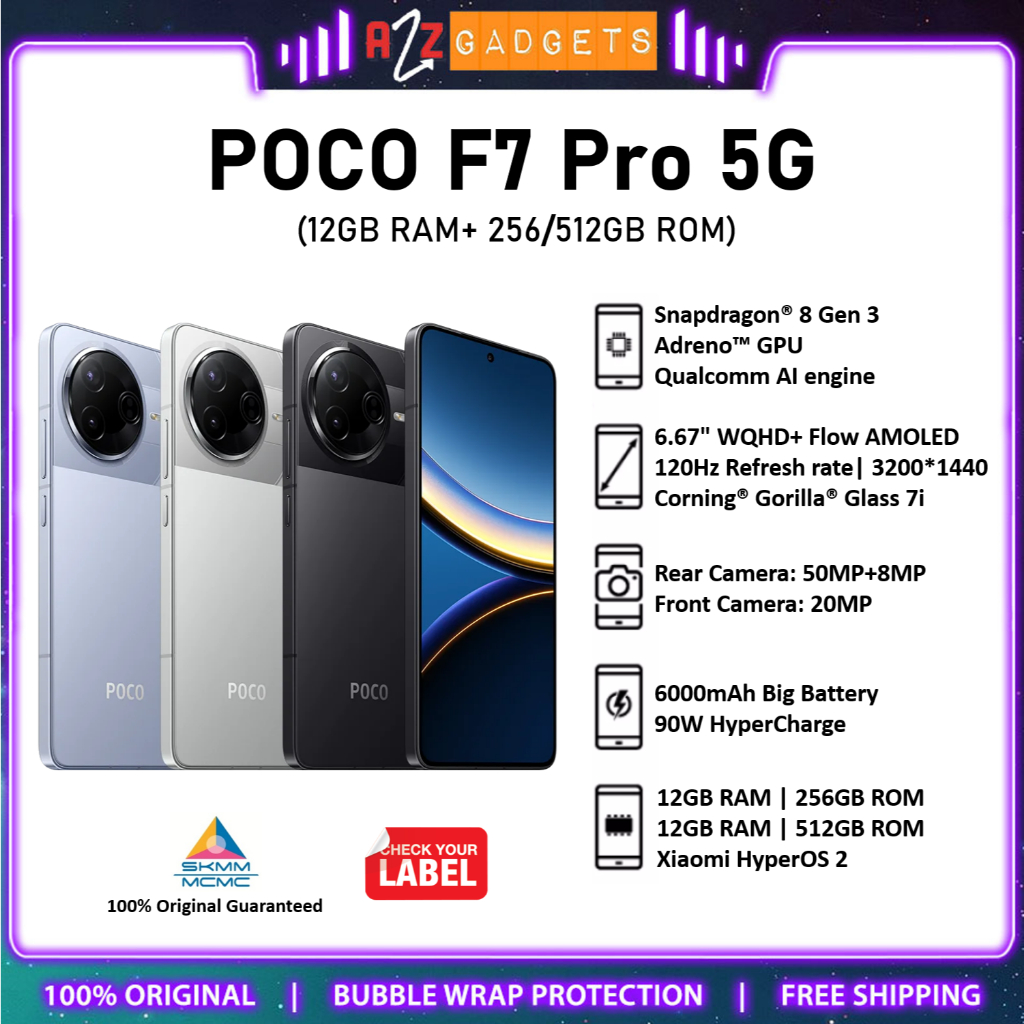 POCO F7 Pro 5G / POCO F7 5G (12+256GB/12+512GB) - 1 Year Warranty by Xiaomi Malaysia | Shopee ...