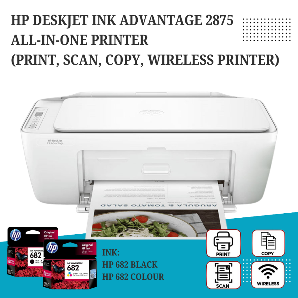 HP 2875 DeskJet Ink Advantage All-in-One Wireless A4 Color InkJet Printer (Print, Scan, Copy ...
