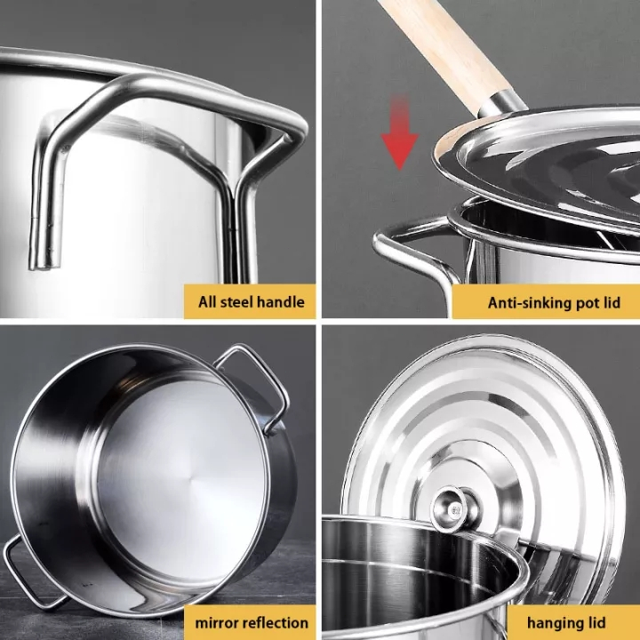 304 Stainless Steel Pot multipurpose Bucket with Lid Soup Pot Extra ...