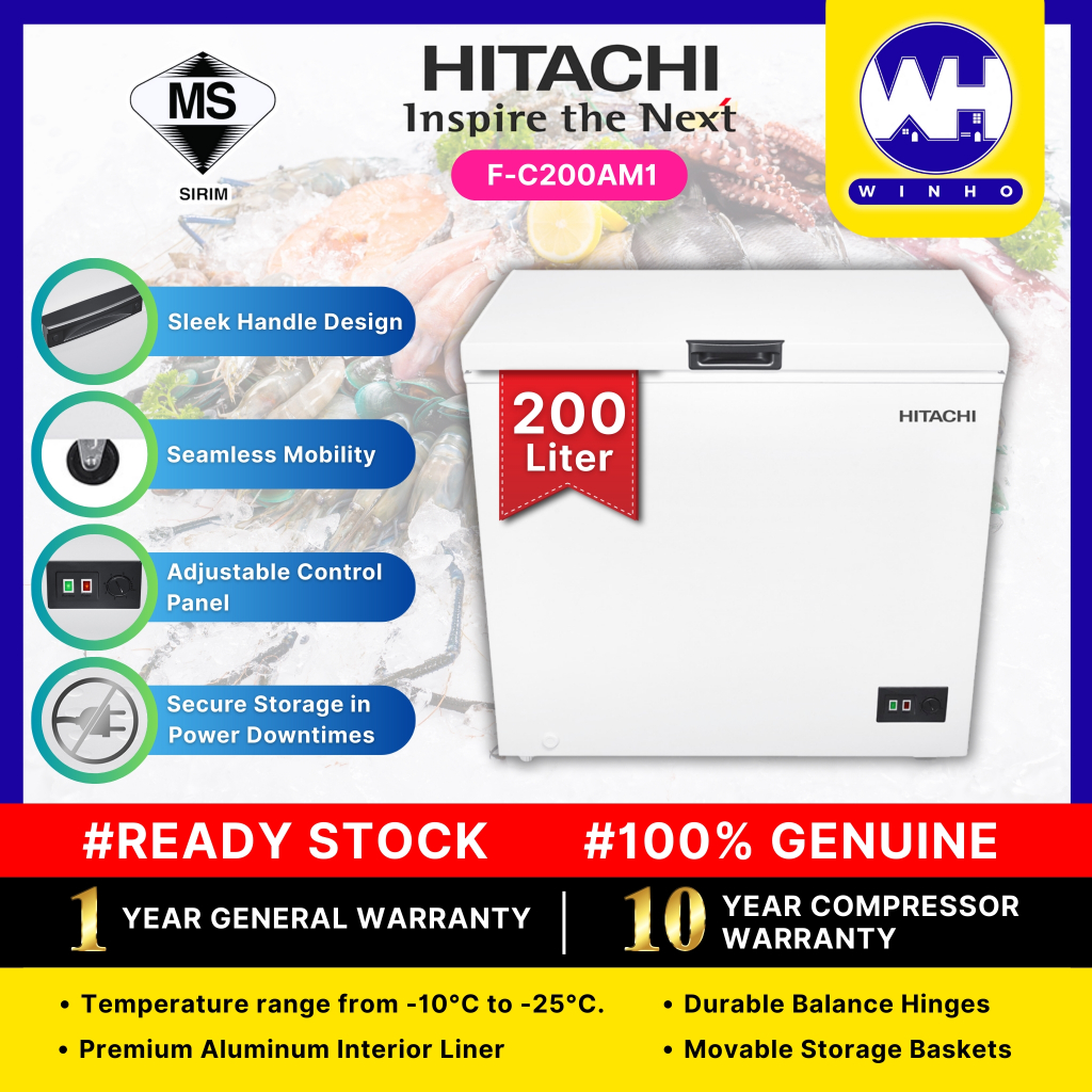 Hitachi F-C200AM1 Chest Freezer (200 Liter) Large Capacity, Energy ...