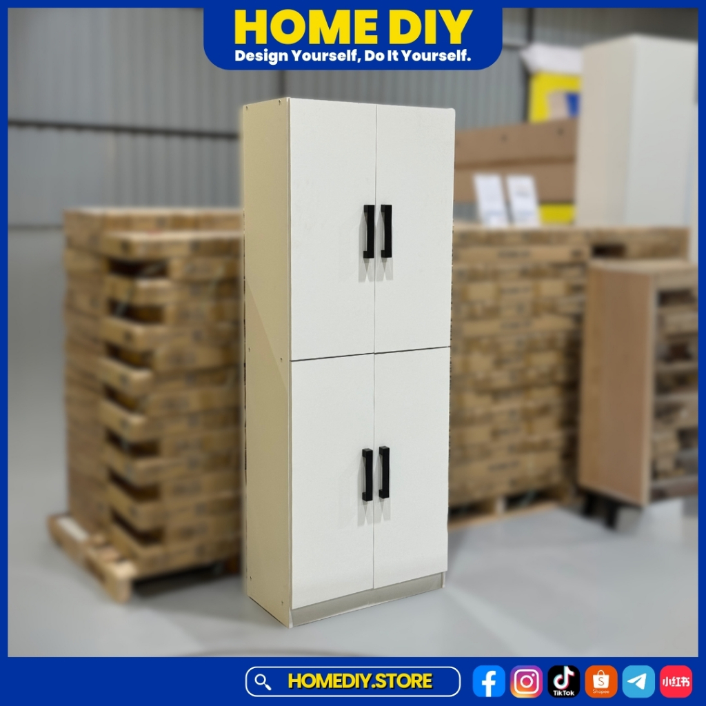 HomeDIY SABAH 4 Door Multipurprose Cabinet | With Compartment | Natural ...