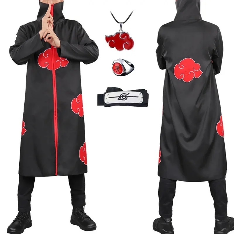 Anime Naruto Akatsuki Cosplay Ninja Costume Uchiha Itachi Red Cloud ...