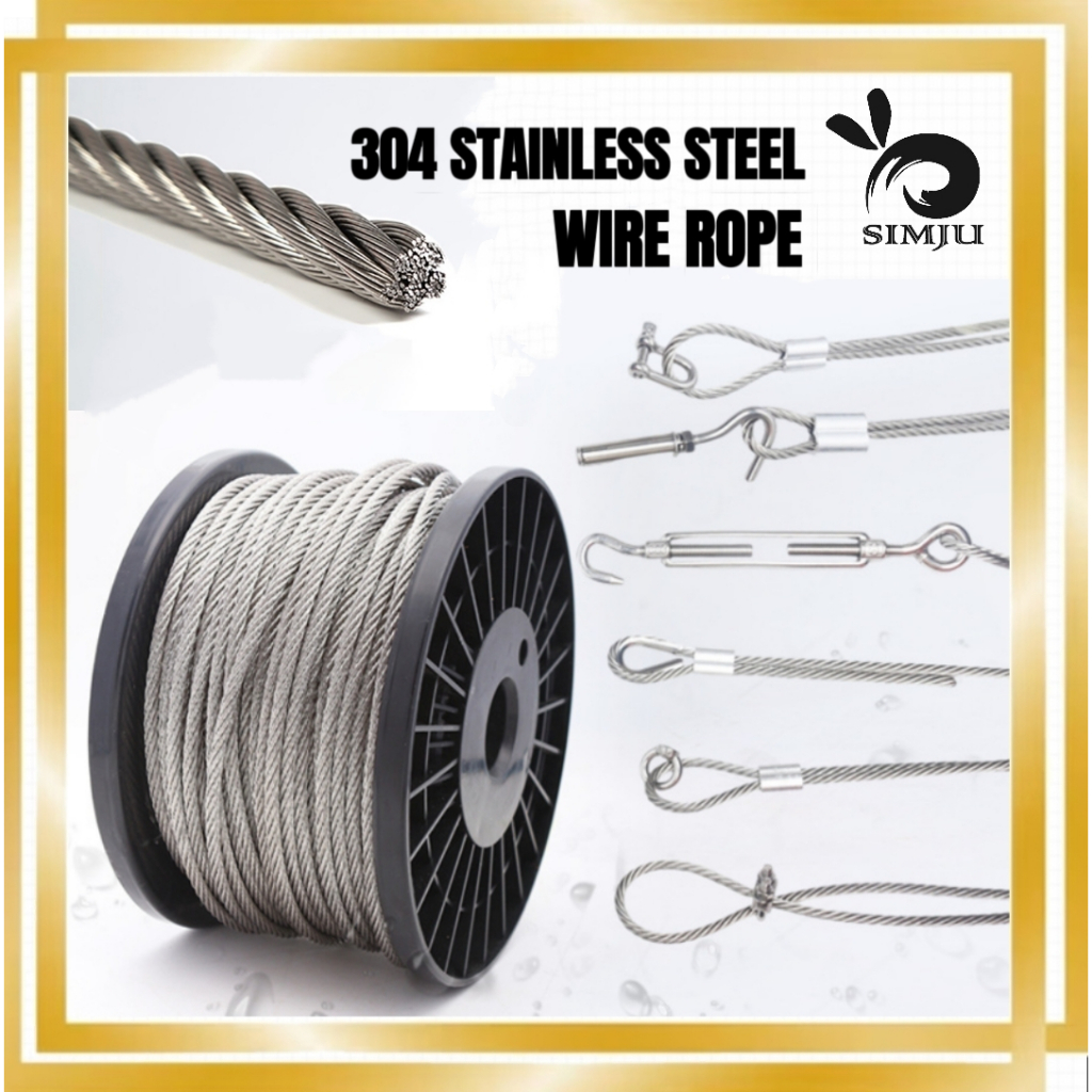 304 Stainless Steel Wire Rope 7x19 Structure Rope NO PLASTIC COATING ...