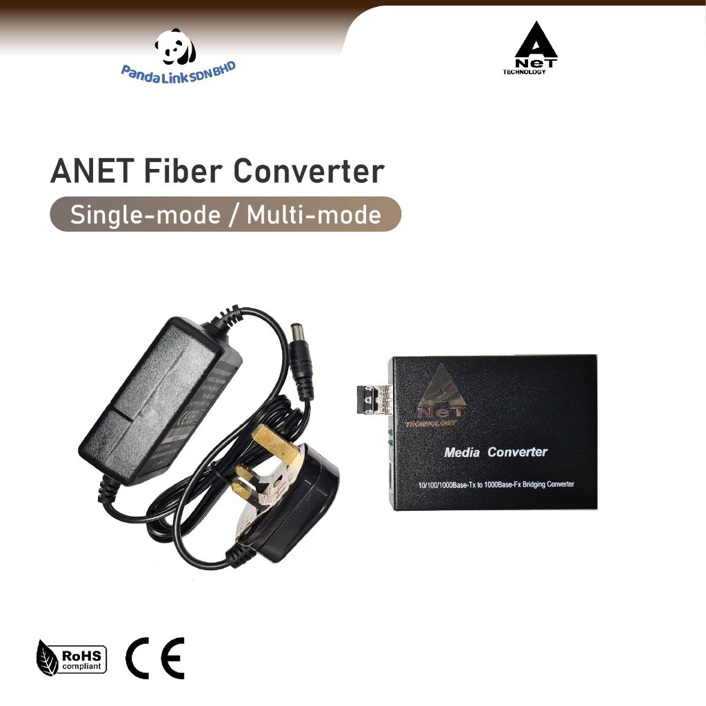 ANET Fiber Converter 10/100/1000BaseT to 1000BaseSX/LX Gigabit Media ...