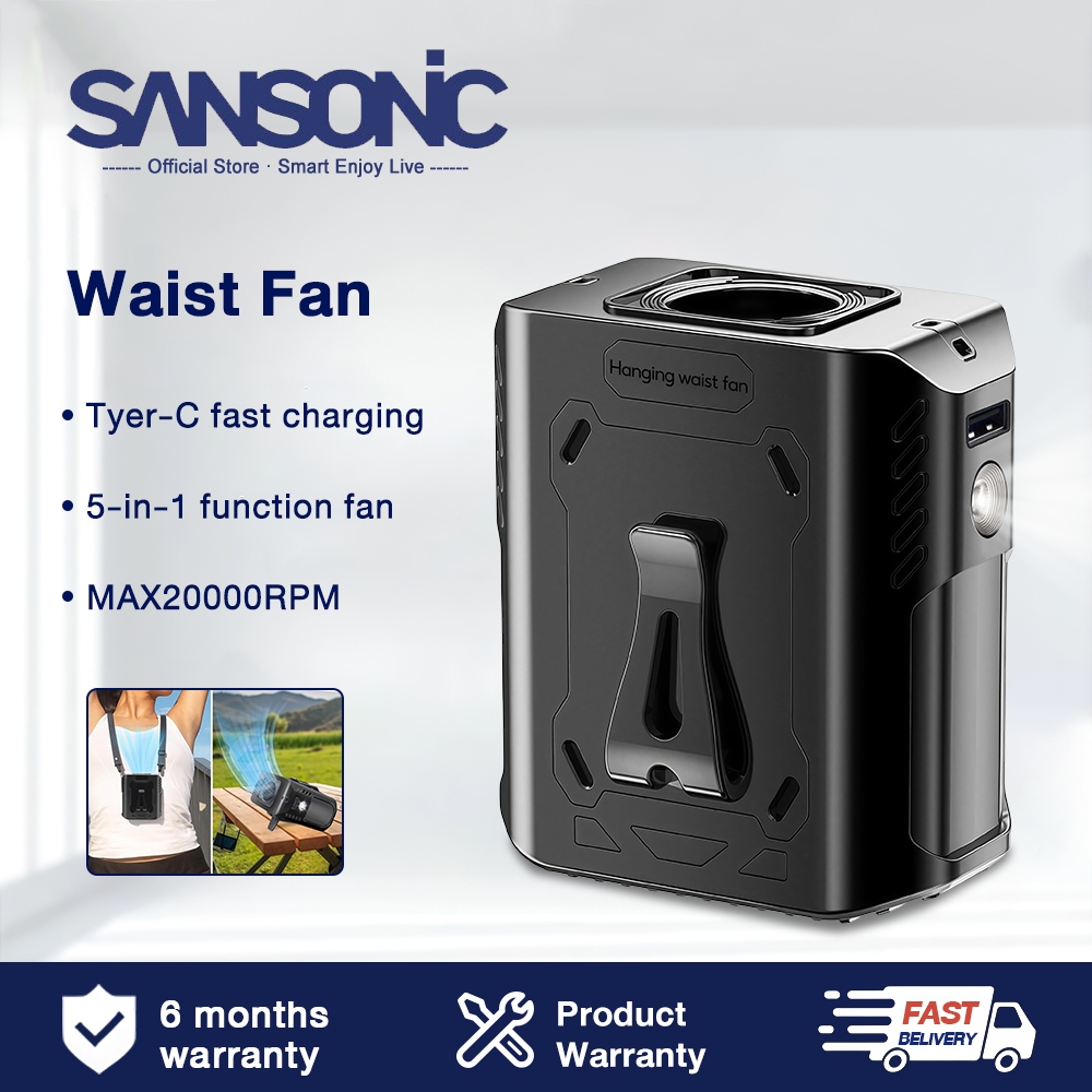 SANSONIC Portable Neck Fan Strong Wind Mini USB Rechargeable Fan Waist ...