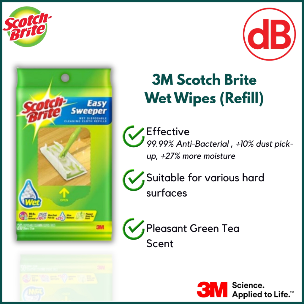 (Ready Stock) 3M Scotch Brite Easy Sweeper Wet Wipes (Refill) | Shopee ...