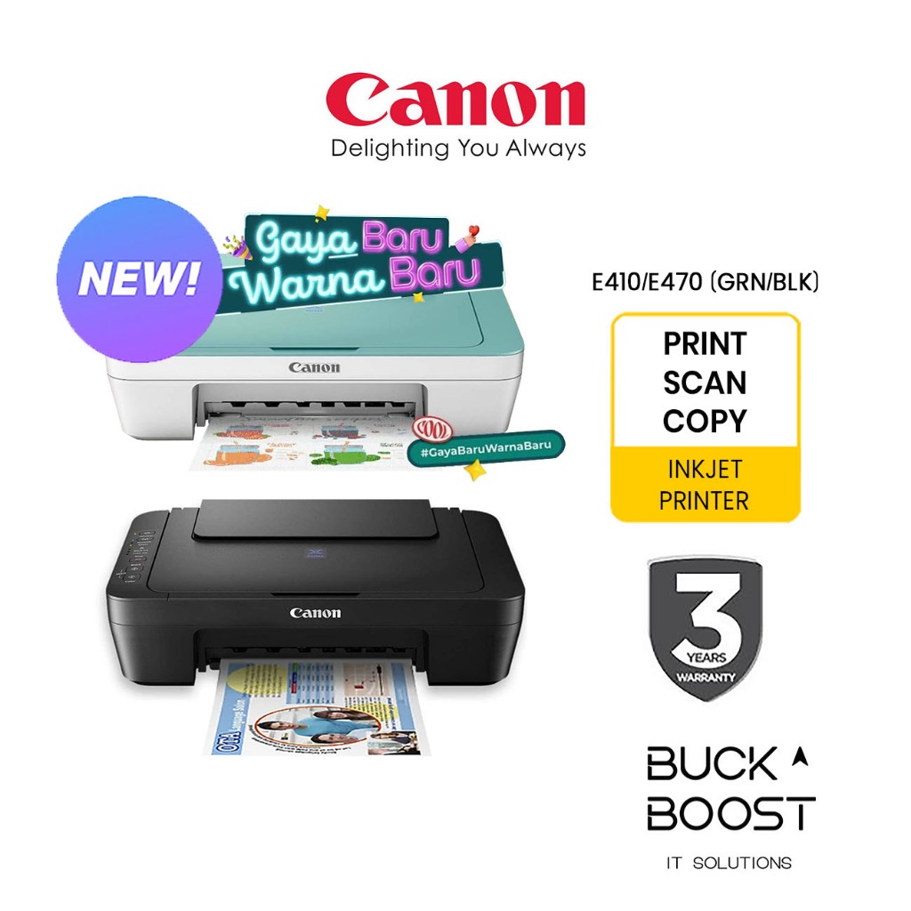 CANON PIXMA E410/E470 Inkjet All-In-One Wireless Printer (Black/Green White) | Shopee Malaysia