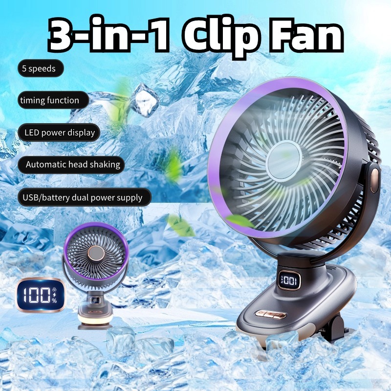 Clip fan oscillating usb rechargeable 5-speed strong wind quiet fan can ...