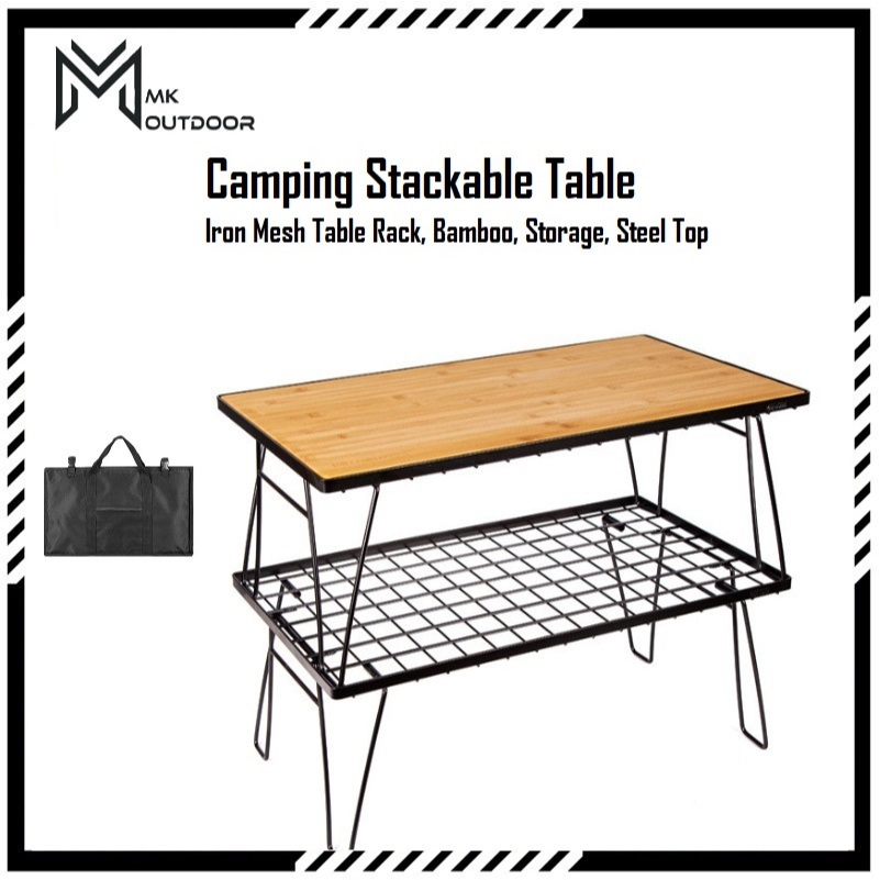 ISE Mount Iron Steel Mesh Camping Rack Table Foldable Portable Stacking ...