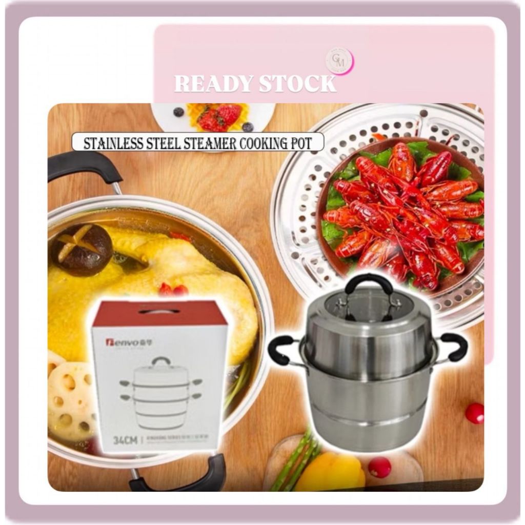 304 Thickened Stainless Steel Steamboat Hot Pot Steamer Cooking Pot 28 30 32 32cm | Shopee Malaysia