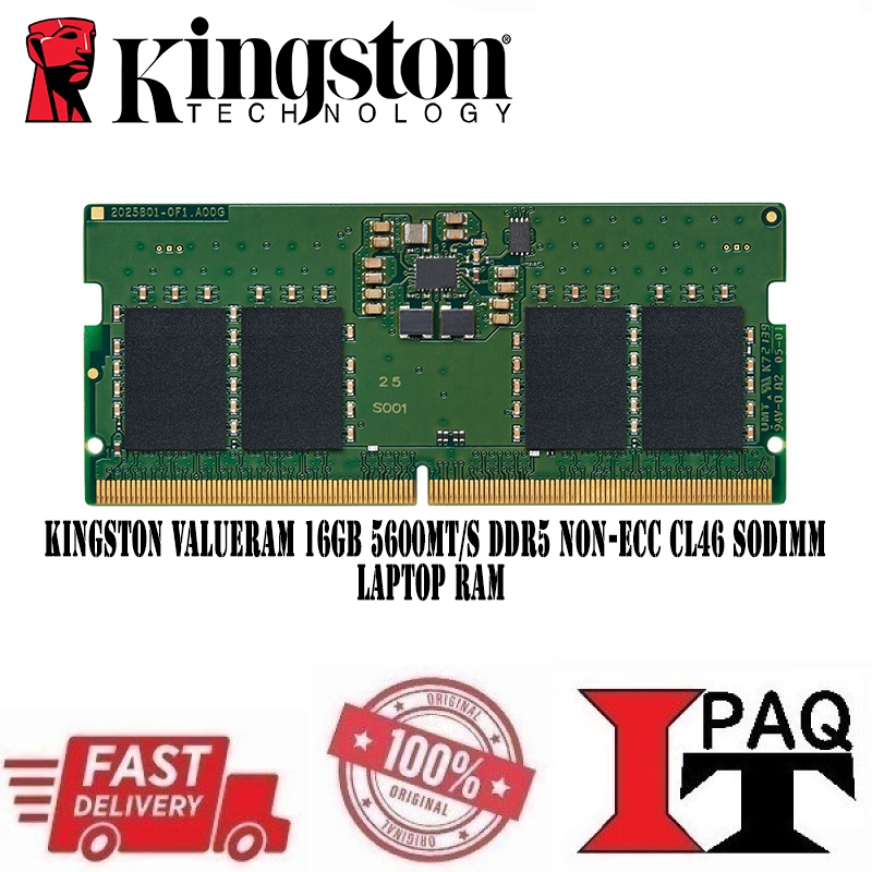 Kingston ValueRAM 16GB 5600MT/s DDR5 Non-ECC CL46 SODIMM Laptop RAM ...