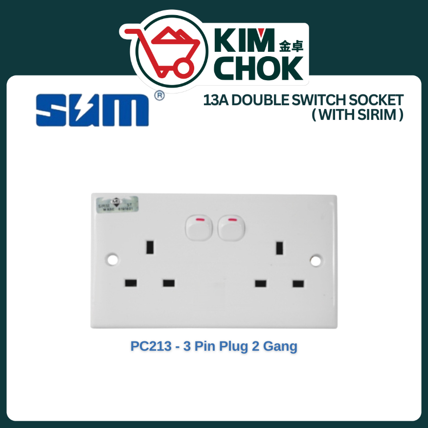 SUM 13A Double Switches Socket with SIRIM 3 Pin Plug 2 Gang PC-213 ...