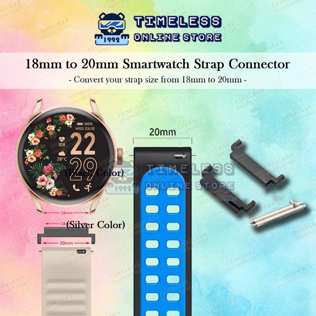 🇲🇾 Smartwatch Strap Converter 18mm to 20mm (1 pair), Smartwatch Size ...