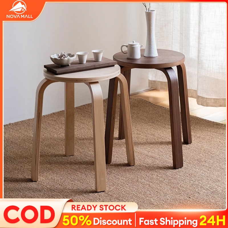 NV Solid Wood Stool Household Stool Dining Table Stool Nordic High Stool Stackable Chair Bangku ...
