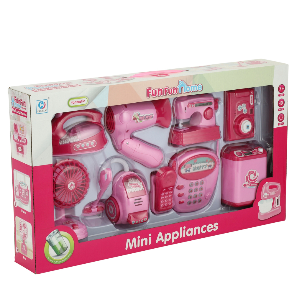 YIHUITOYS 8-Piece Mini Home Appliances Set for Kids with Lights, Sounds ...