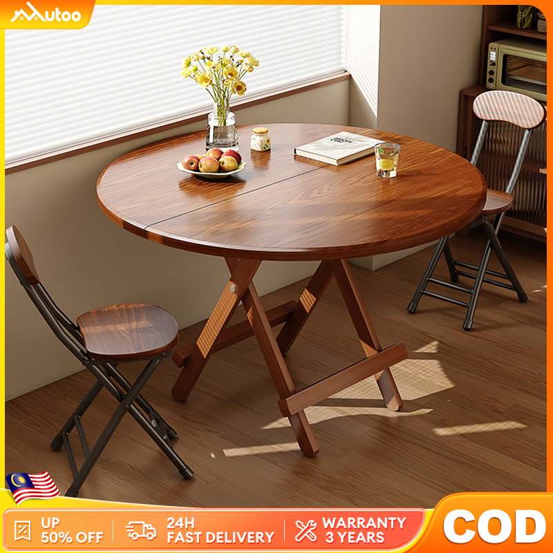 【No Need Install】Foldable Round Table Folding Dining Table Set Portable ...