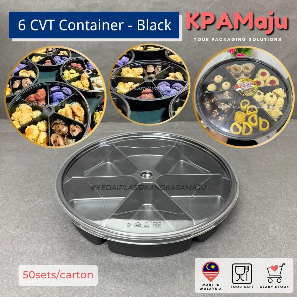 [50sets/carton] 6 Cavity Container (BLACK) w/ Lock - Bekas Kuih Raya ...