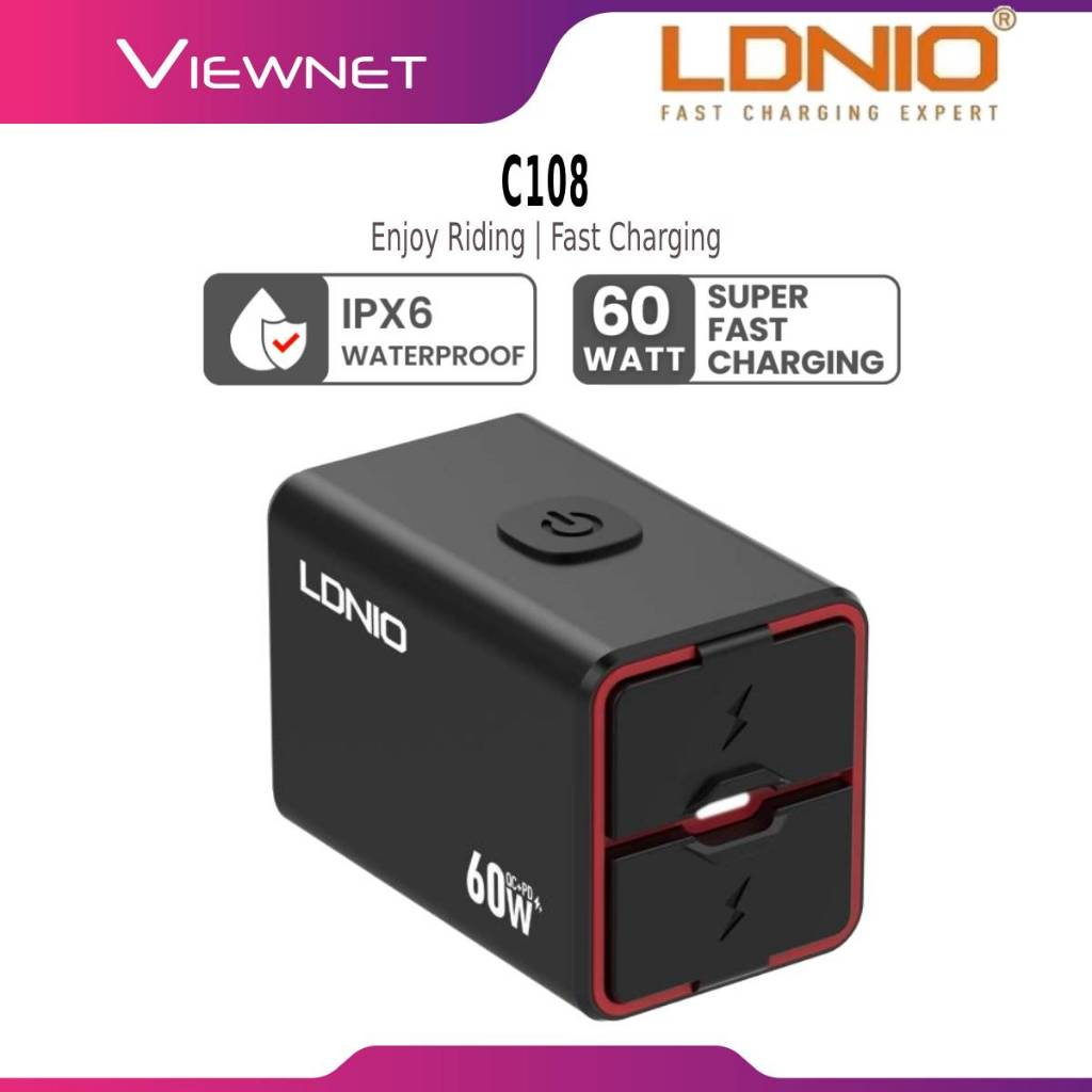 LDNIO C108 PD+QC3.0 MOTORCYCLE FAST CHARGER IPX6 WATERPROOF 60W FAST CHARGING USB-C 30W | USB-A ...