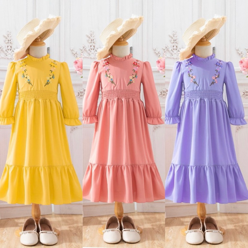 Muslim Girl Kanak Perempuan Long Sleeve Maxi Dress Kids Printed Baju ...