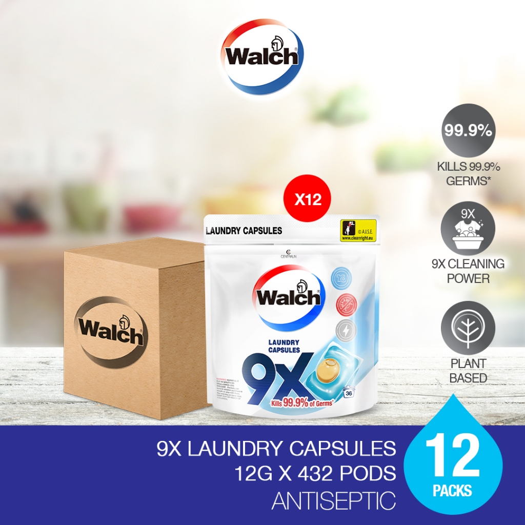 [CARTON DEAL] Walch 9X Antibacterial Laundry Capsules Refill (12 pack x ...