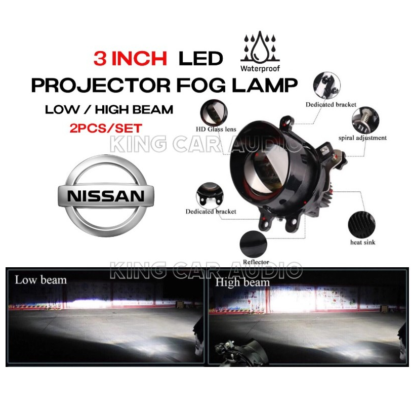 NISSAN 3" LED Projector Fog Lamp + Low / High Beam With Bracket Socker ...