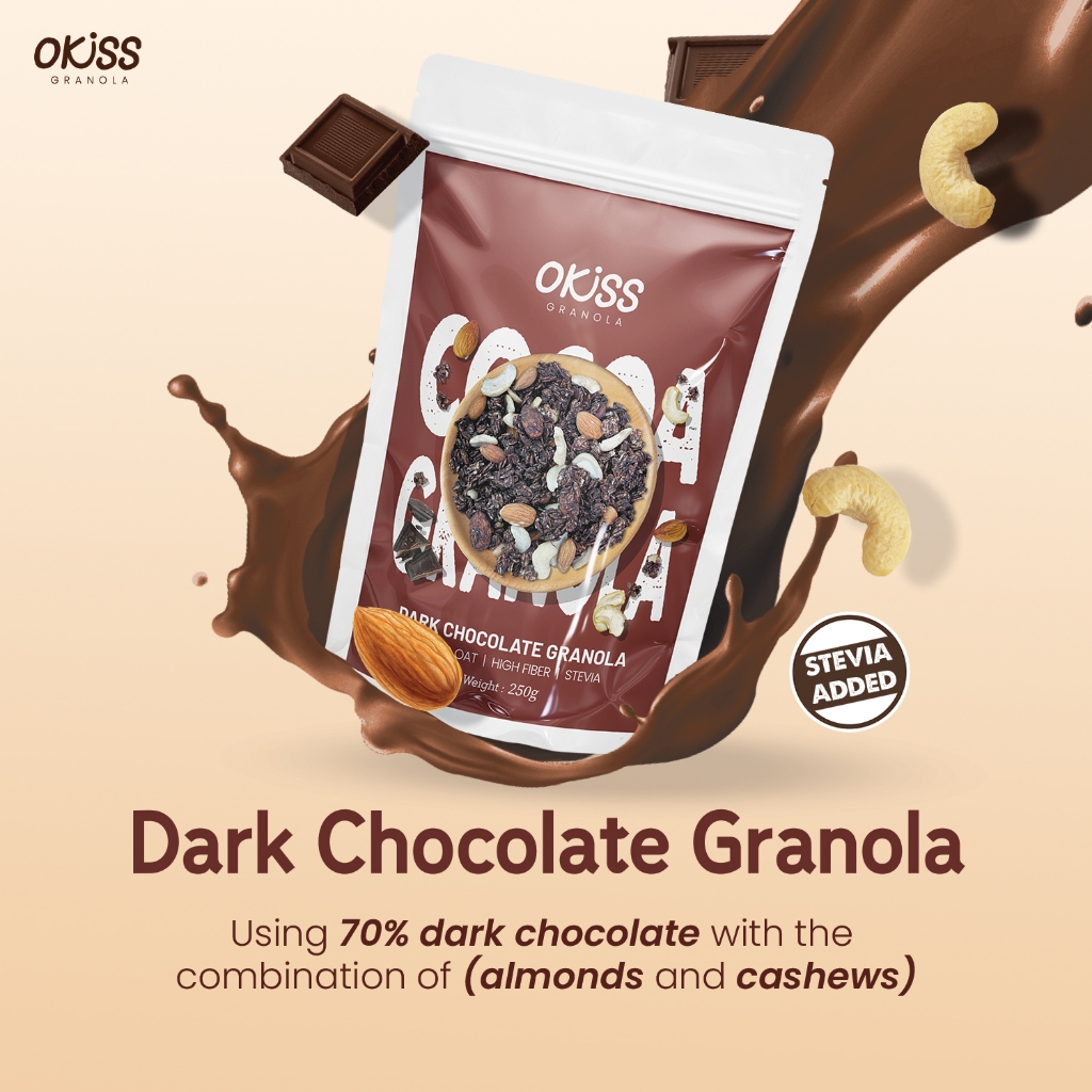 Okiss Granola 70% Dark Chocolate Granola made with stevia sugar 250g ...