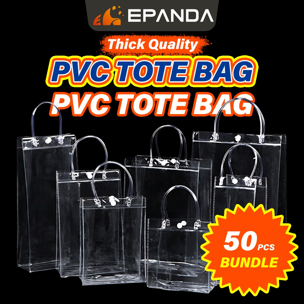50pcs Transparent PVC Tote Bag Beg Plastik Cenderahati Clear Handle Bag ...