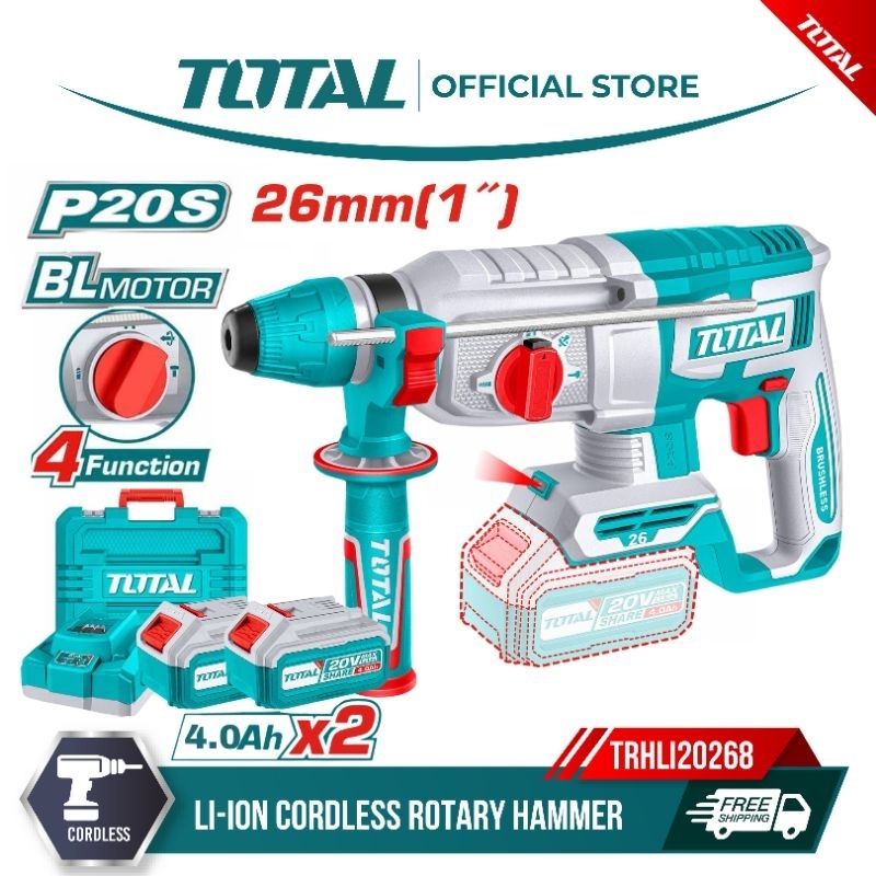 Total Li-ion 20V Brushless Rotary Hammer 26mm TRHLI20268 | Shopee Malaysia