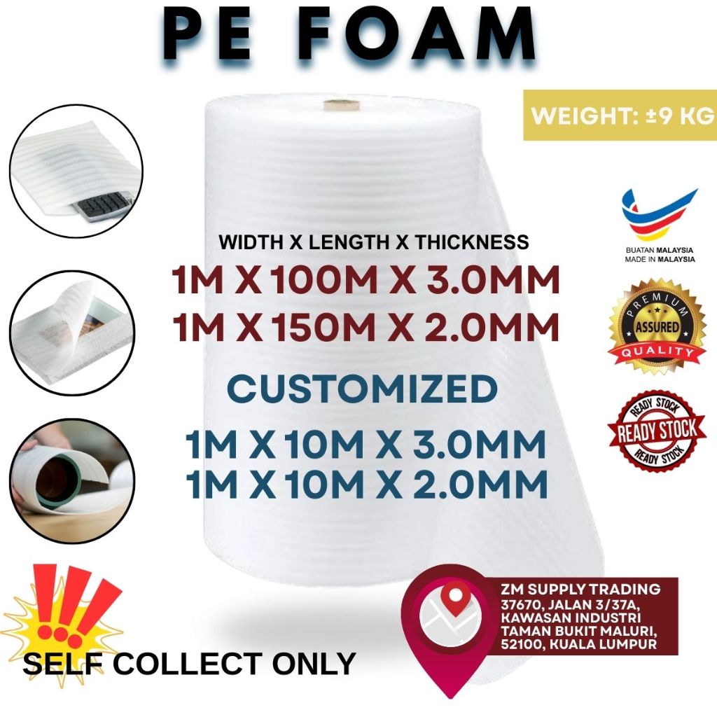 (Self Collect) PE Foam Roll 1M x 100M x 3.0MM / 1M x 150M x 2.0MM / (Width X Length X Thickness ...