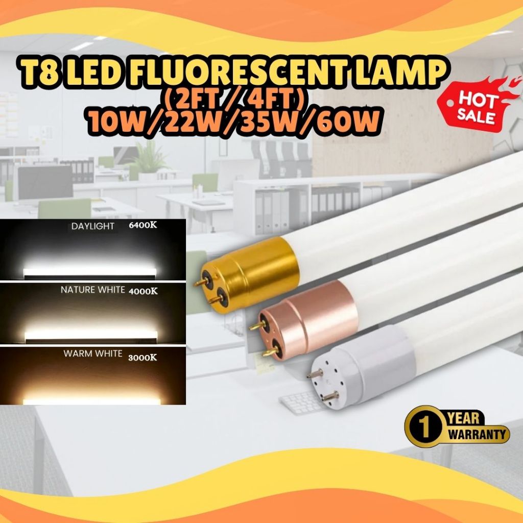 LED T8 Fluorescent Tube Extra Bright 2ft 4ft 10W/22W/35W/60W Lampu Kalimantang Panjang Mentol ...