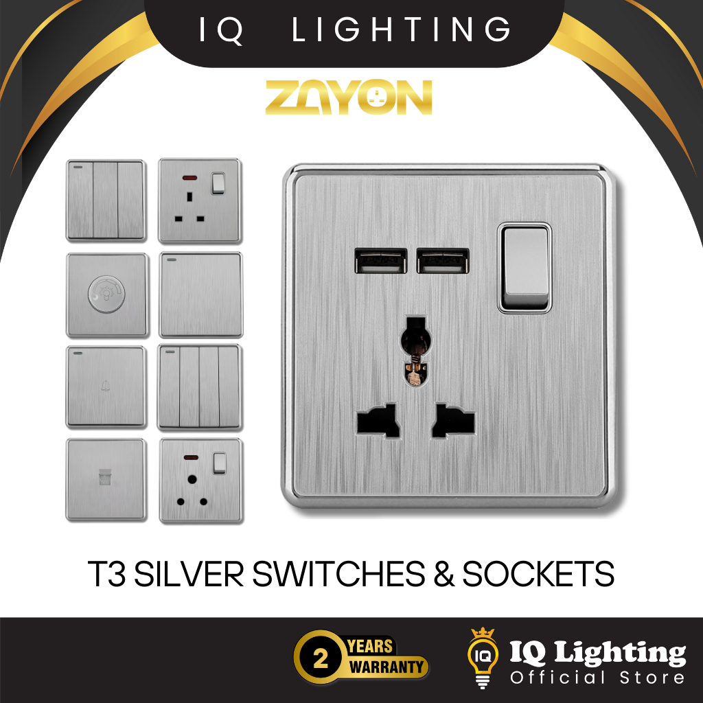 🔥SILVER🔥 ZAYON T3 Series Silver Socket Switch Modern Design Switch ...